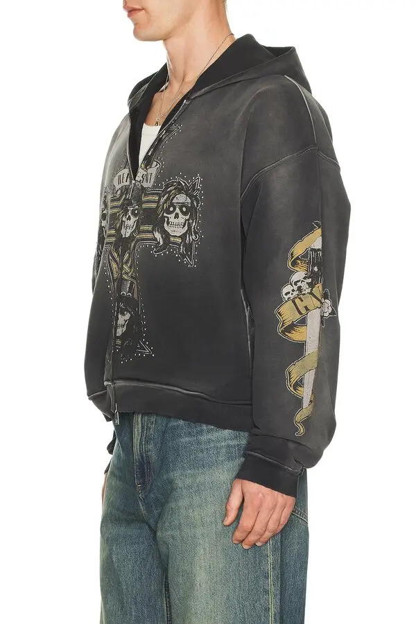 Represent X Guns N' Roses Cross Zip Through Hoodie - Stained Black
